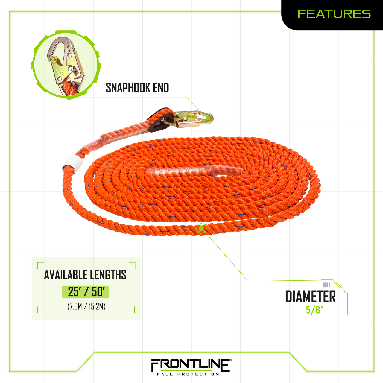 Frontline Premium 25' Vertical Lifeline | Critical Tool